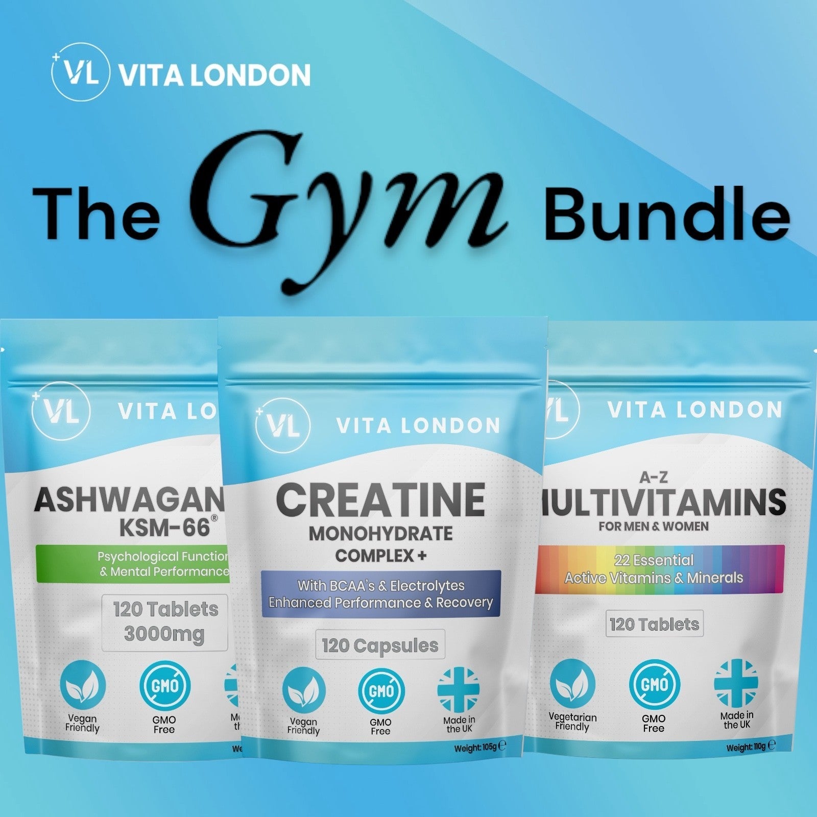 Gym Vitamin Bundle: Creatine, Multivitamin & Ashwagandha (3-Pack ...